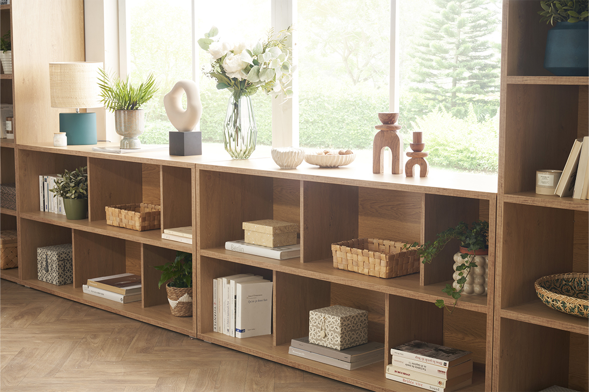 Bibliothèque basse finition bois clair chêne L140 cm EPURE - Miliboo