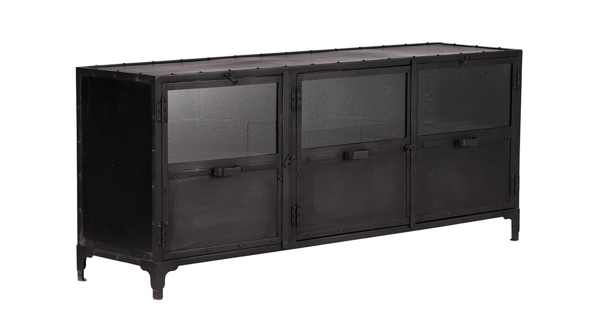 Buffet design métal noir 3 portes L180 cm FACTORY - Miliboo