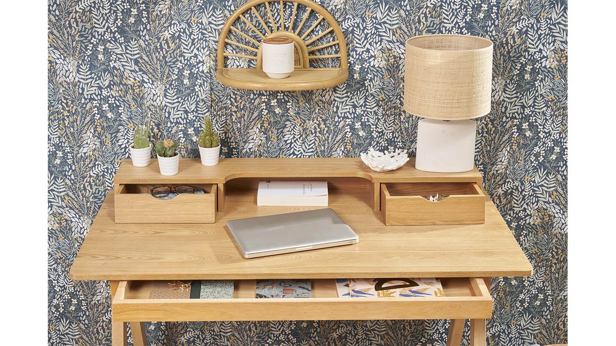 Bureau avec rangements bois clair L120 cm PULITO - Miliboo