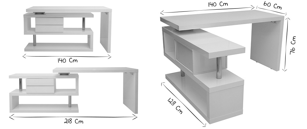 Bureau design modulable avec rangement 2 tiroirs amovible bois MAX ...