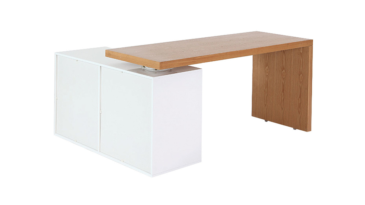Bureau design modulable blanc brillant et frêne NEW MAX - Miliboo