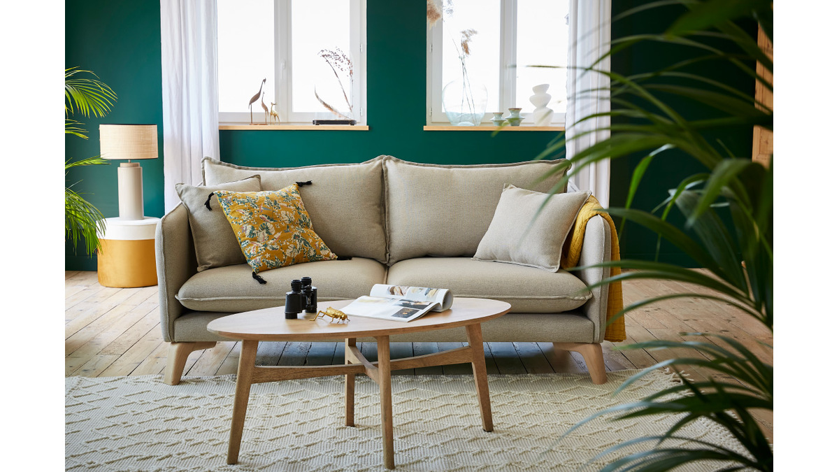 Canapé 3 places éco-responsable en tissu recyclé naturel FOREST - Miliboo