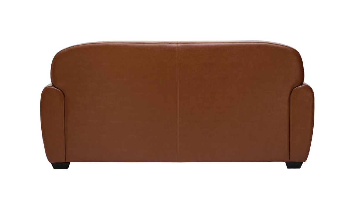 Canapé convertible 3 places en cuir marron avec matelas 9 cm CLUB - Miliboo