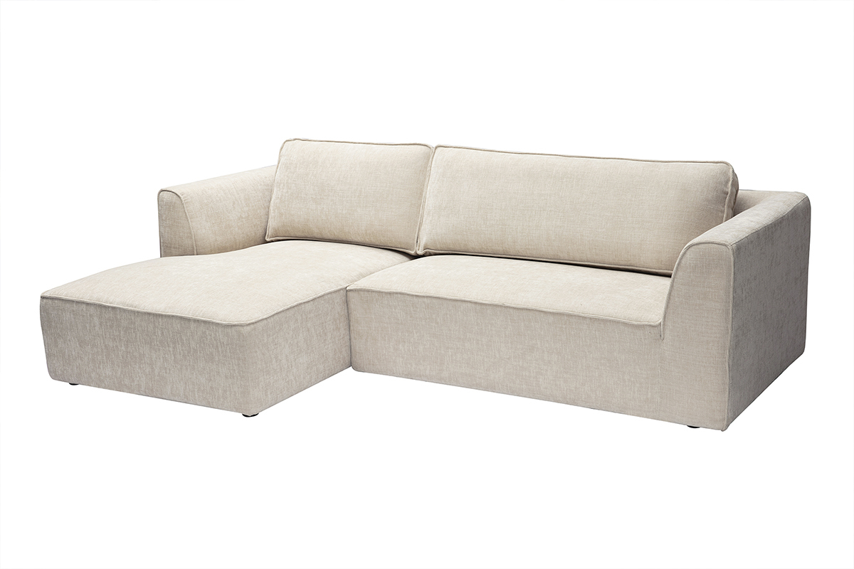 Canapé d'angle gauche design en tissu effet velours texturé beige 3 ...