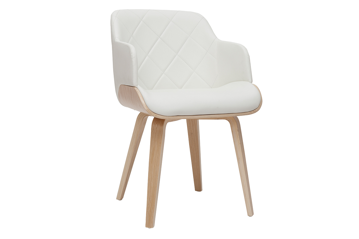 Chaise design blanc et bois clair LUCIEN - Miliboo
