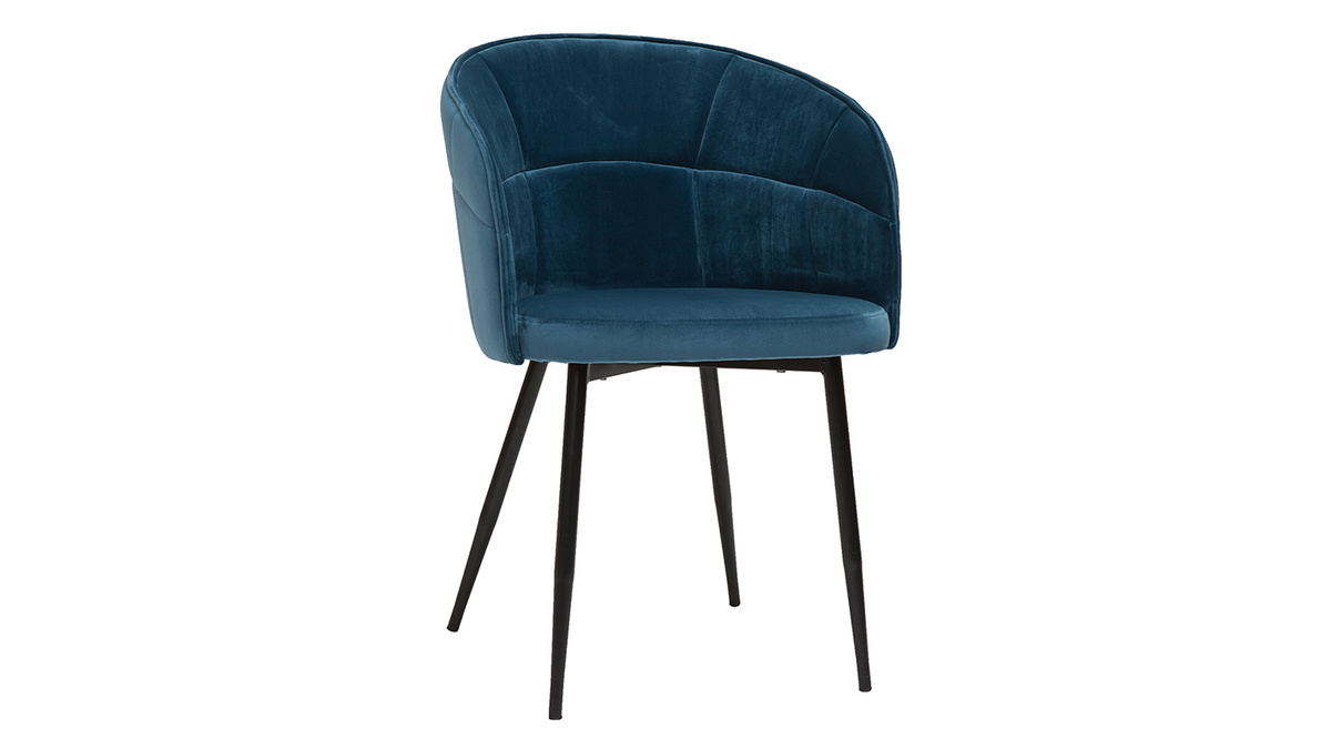 Chaise design en tissu velours bleu pétrole et métal noir JOLLY - Miliboo