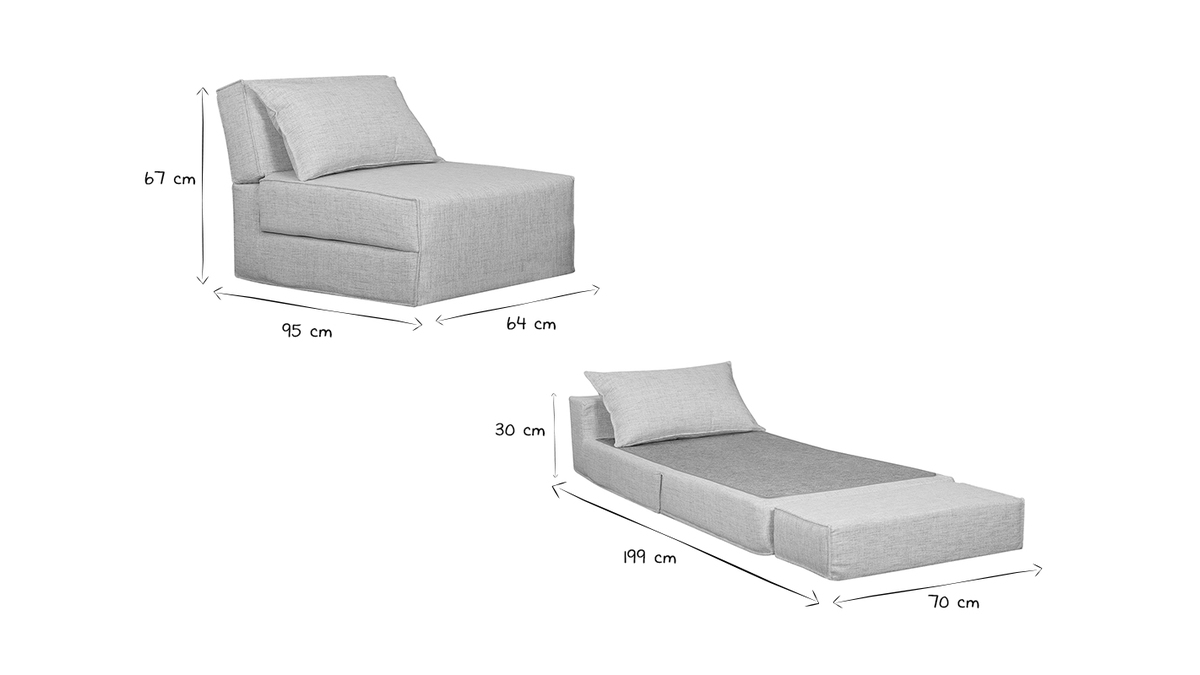 Chauffeuse 1 place convertible en tissu gris clair VICTOR - Miliboo