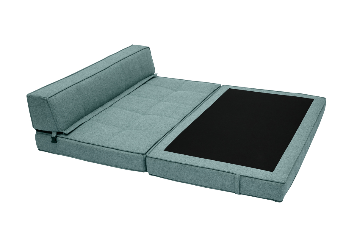 Chauffeuse convertible 2 places en tissu vert de gris KATY - Miliboo