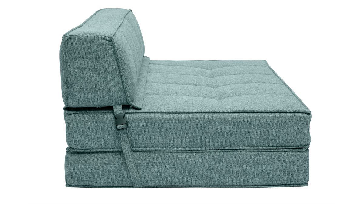 Chauffeuse convertible 2 places en tissu vert de gris KATY - Miliboo