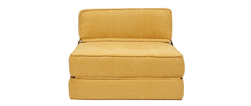 Chauffeuse convertible design effet velours moutarde KATY - Miliboo