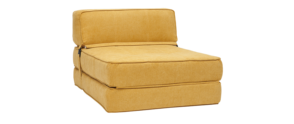 Chauffeuse convertible design effet velours moutarde KATY - Miliboo