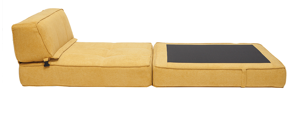 Chauffeuse convertible design effet velours moutarde KATY - Miliboo