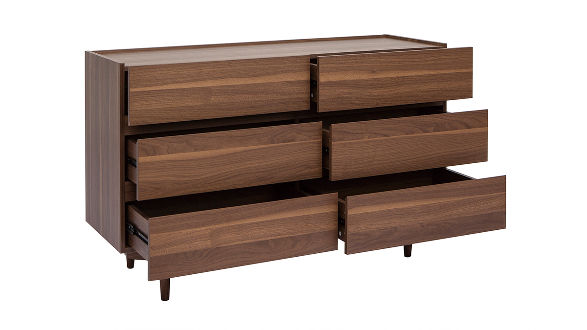 Commode 6 tiroirs en bois foncé L120 cm SANAA - Miliboo