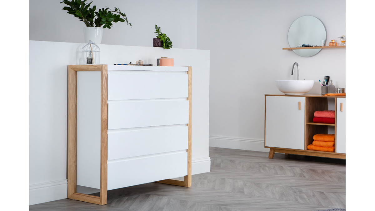 Commode design blanche et bois 4 tiroirs L100 cm ARMEL - Miliboo