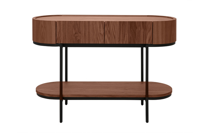 Console design avec tiroirs en bois foncé noyer et métal noir L110 cm ...