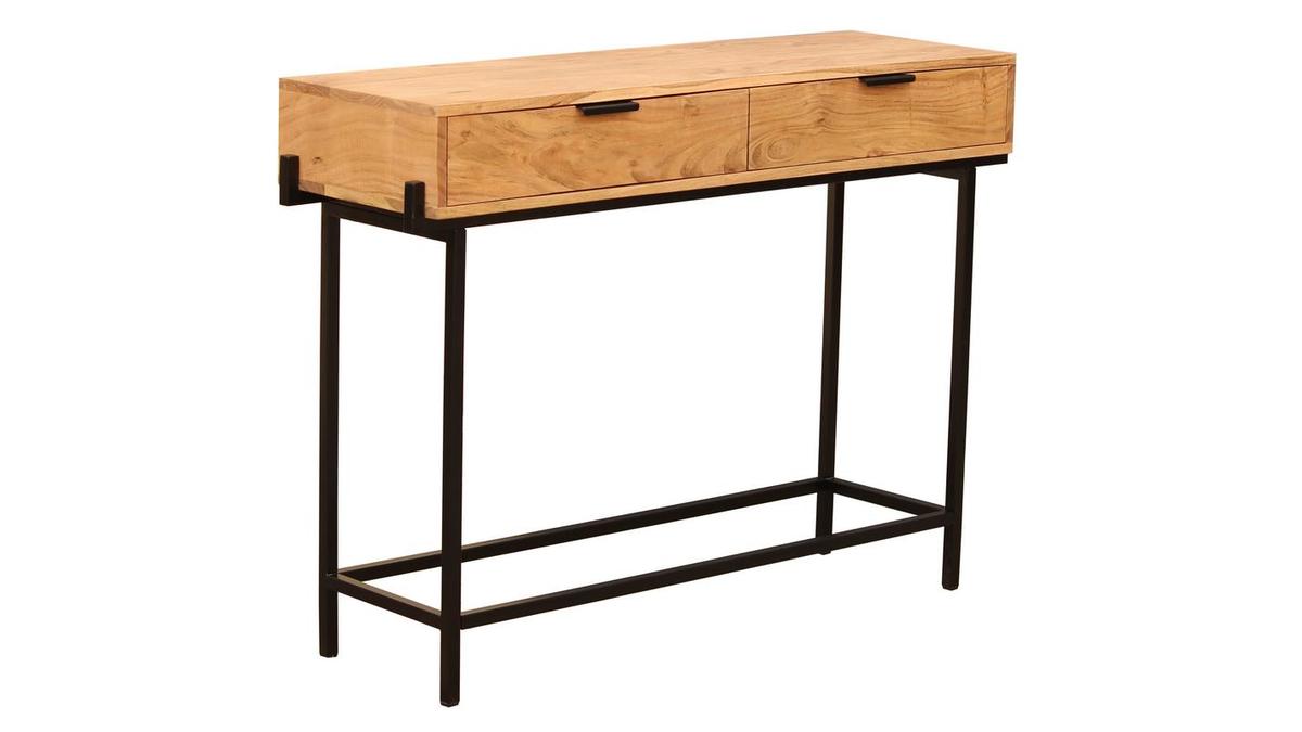 Console en acacia et métal noir L110 cm TEMUCO - Miliboo