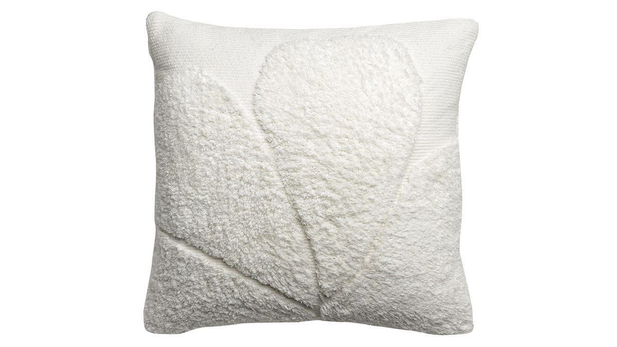 Coussin en coton texturé ivoire 45 x 45 cm SNOW - Miliboo