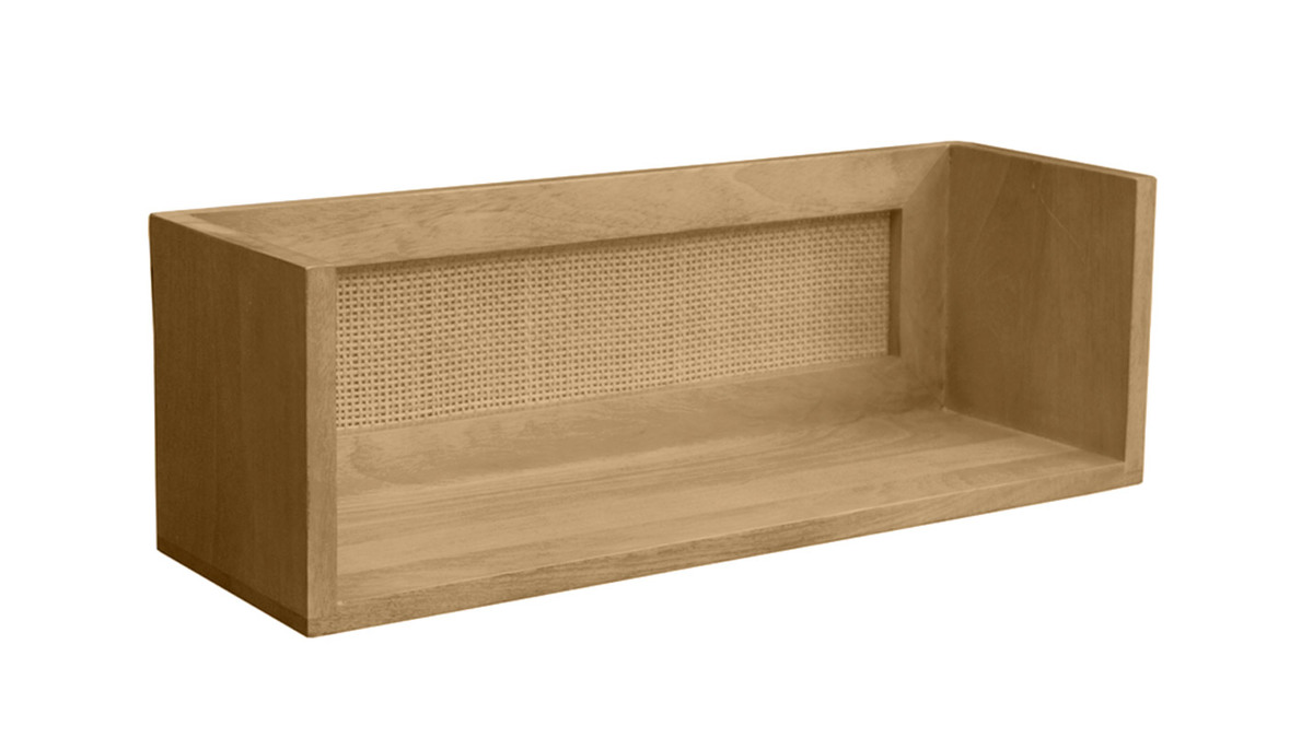 Étagère tablette murale en bois manguier massif et cannage rotin L60 cm ...