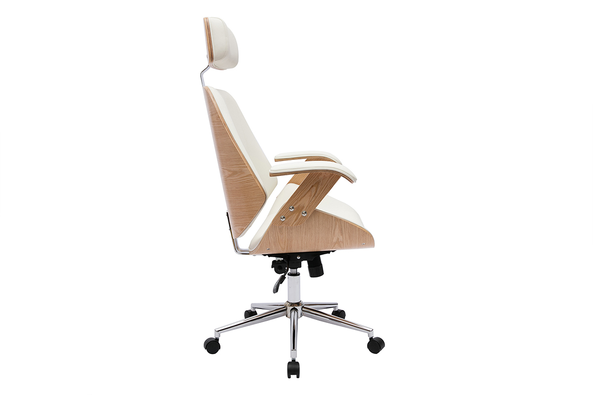 Fauteuil de bureau de direction design blanc, bois clair et acier ...