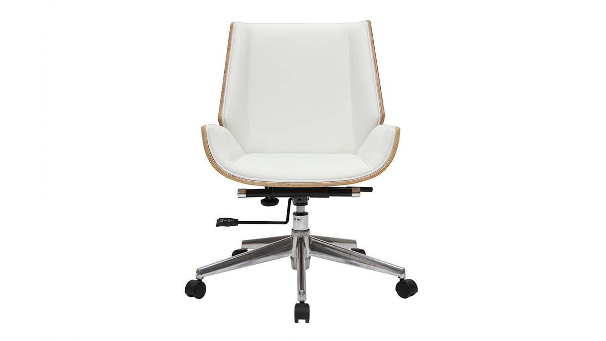 Fauteuil de bureau design bois clair et blanc CURVED - Miliboo