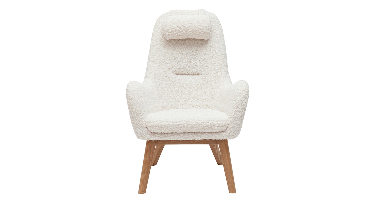 Fauteuil scandinave en tissu effet peau de mouton et bois MANIA - Miliboo
