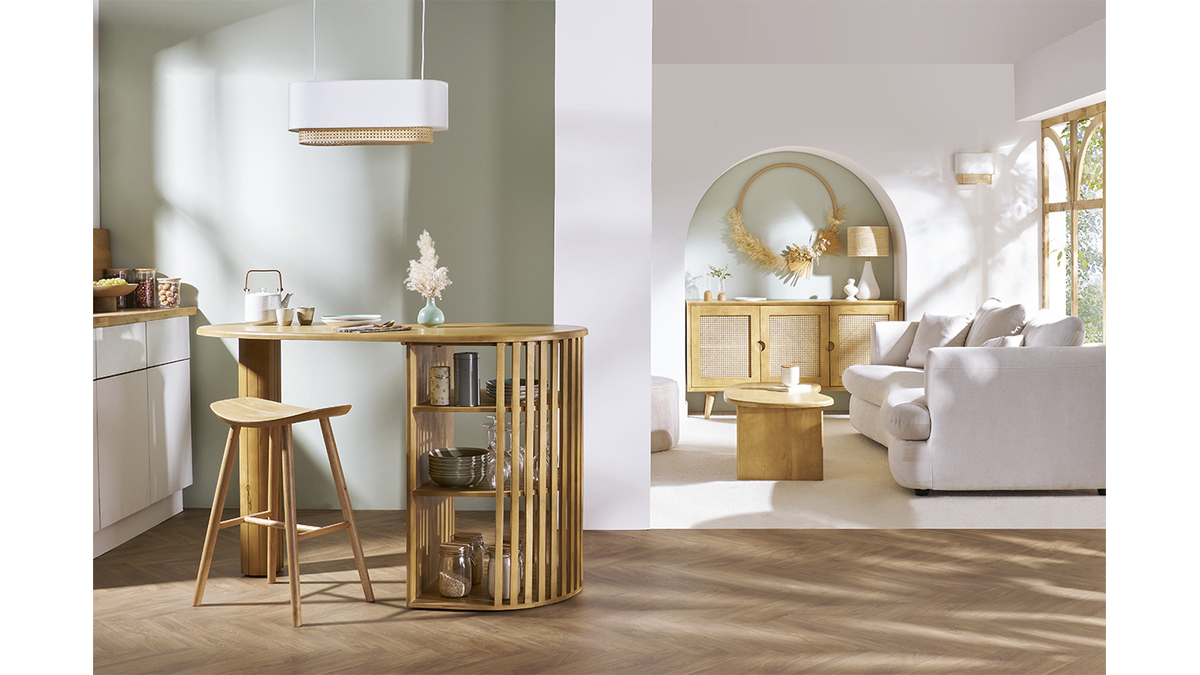 Îlot - table de bar avec rangements en bois manguier massif H90 cm ...