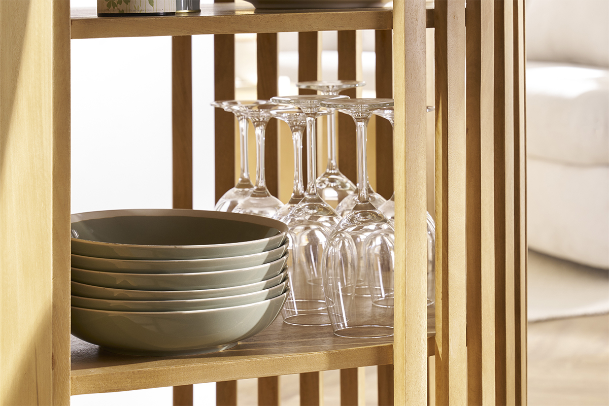 Ilot - table de bar avec rangements en bois manguier massif H90 cm ...