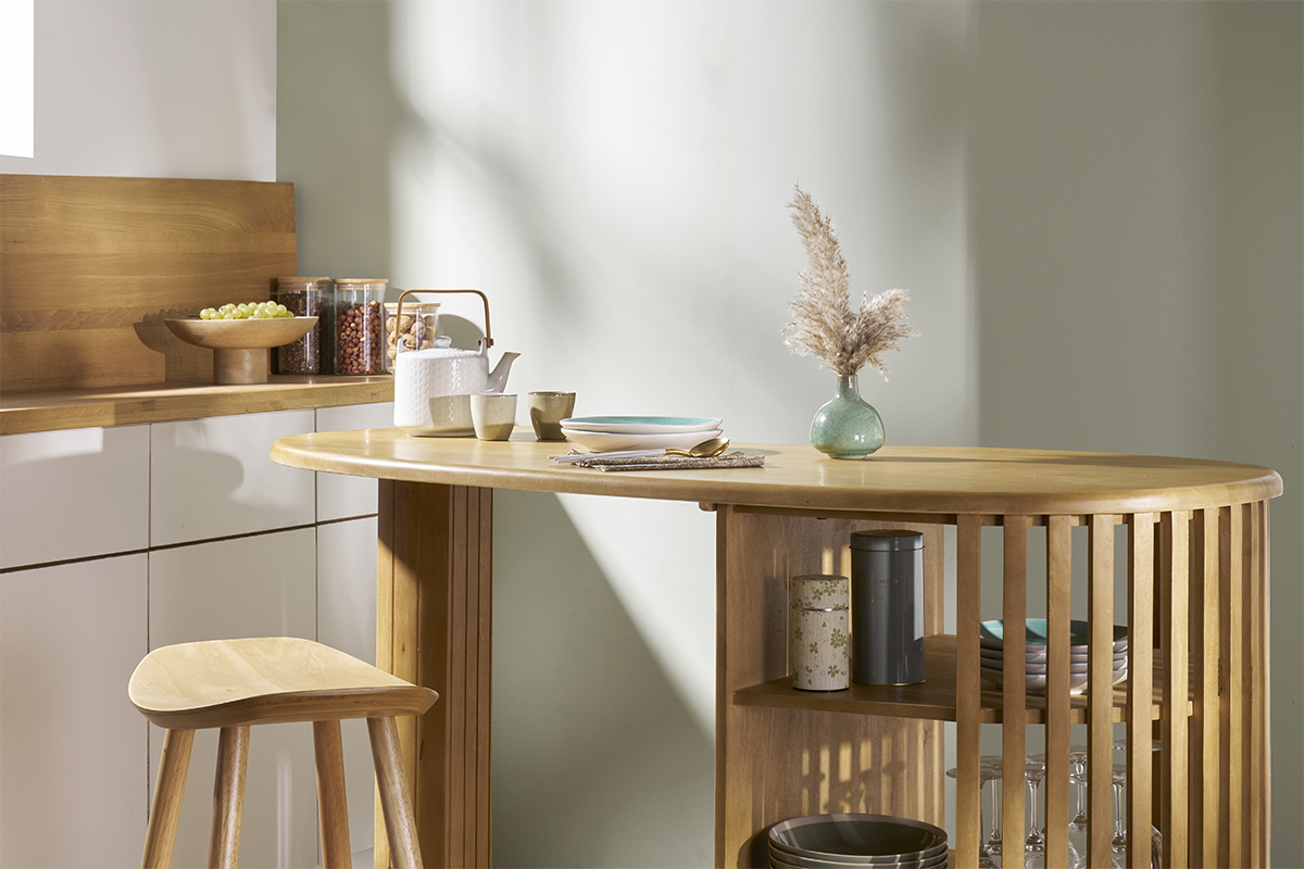 Ilot - table de bar avec rangements en bois manguier massif H90 cm ...