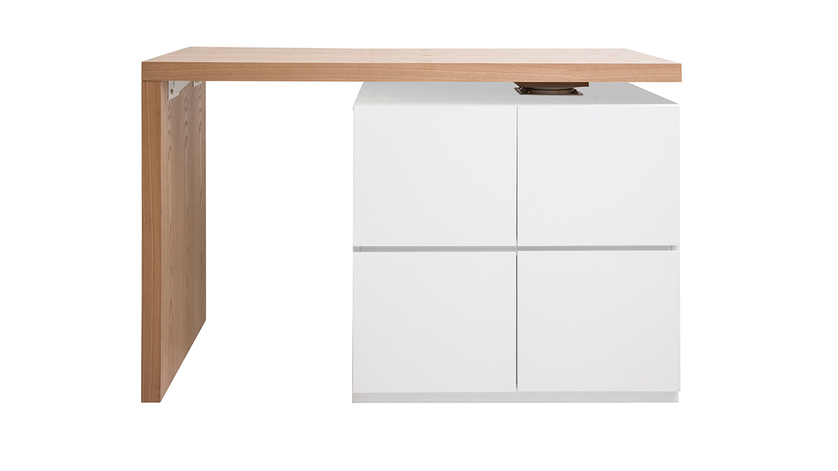 îlot - table de bar modulable avec rangement blanc mat et bois clair ...