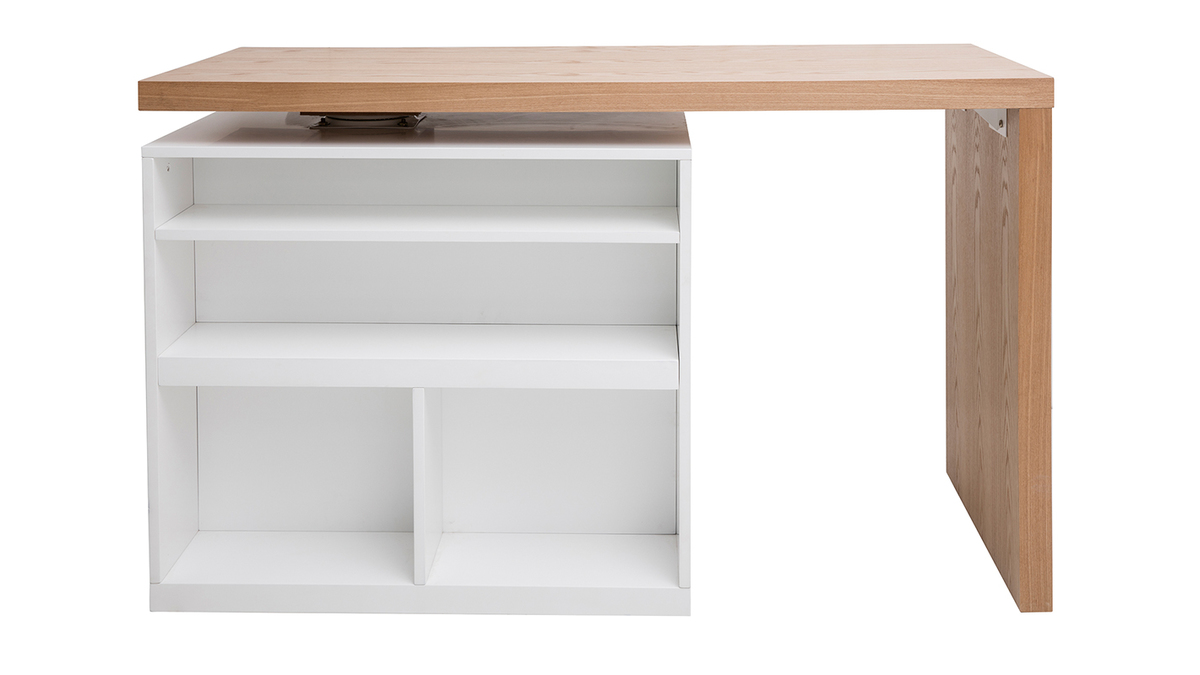 îlot - table de bar modulable avec rangement blanc mat et bois clair ...