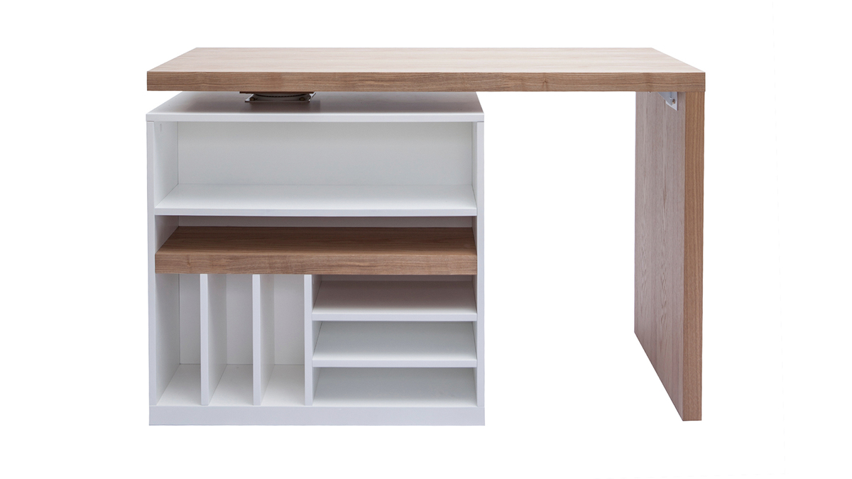 Îlot - table de bar modulable avec rangement blanc mat et chêne H90 MAX - Miliboo