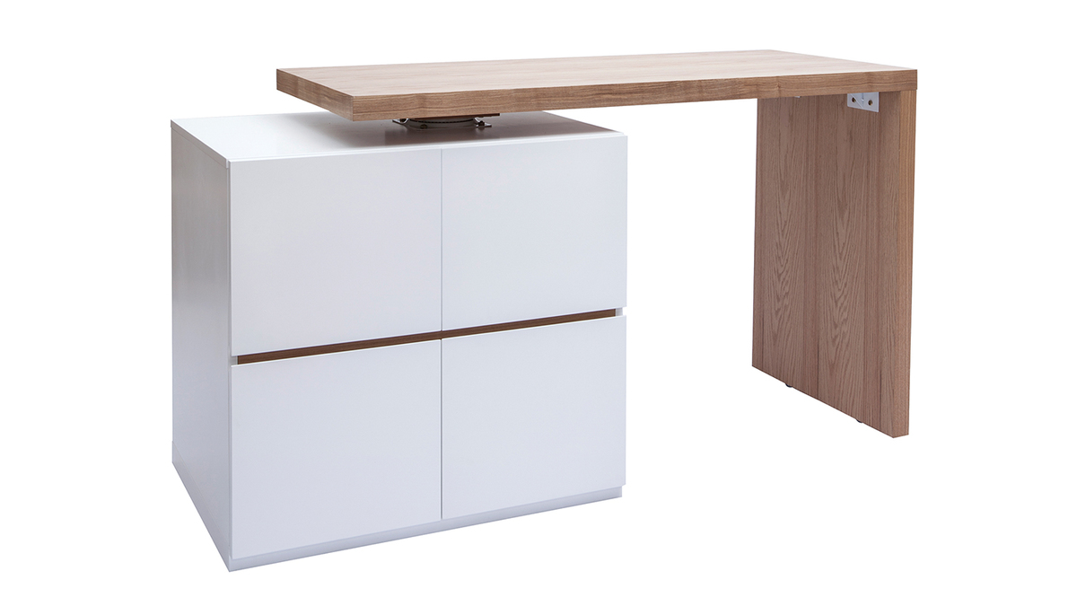 Îlot - table de bar modulable avec rangement blanc mat et chêne H90 MAX - Miliboo