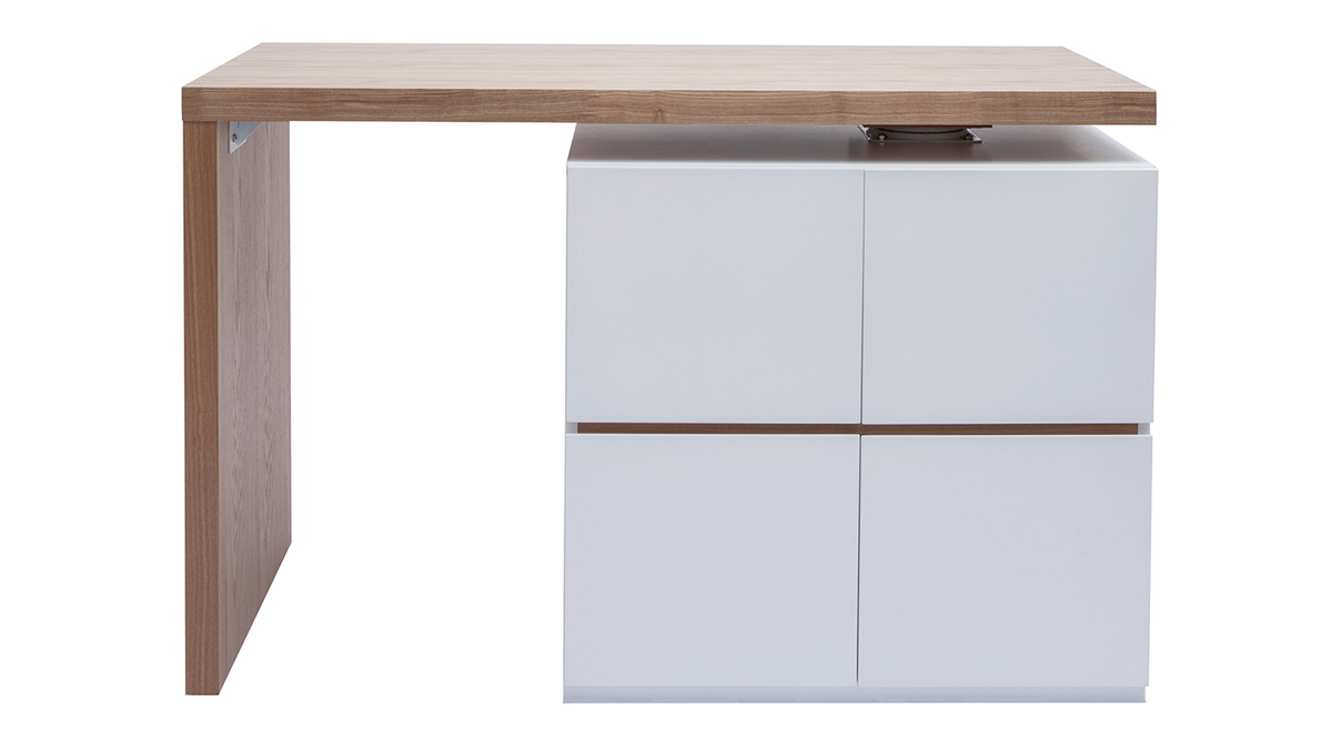 Îlot - table de bar modulable avec rangement blanc mat et chêne H90 MAX ...