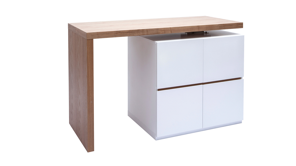 Îlot - table de bar modulable avec rangement blanc mat et chêne H90 MAX - Miliboo