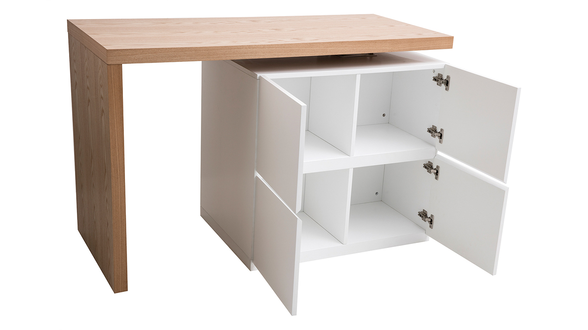 îlot - table de bar modulable avec rangement blanc mat et chêne H91 cm ...
