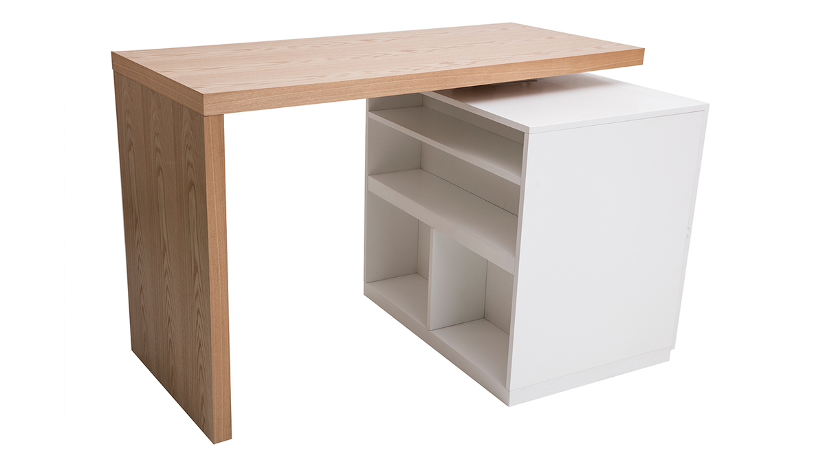 îlot - table de bar modulable avec rangement blanc mat et chêne L140 ...