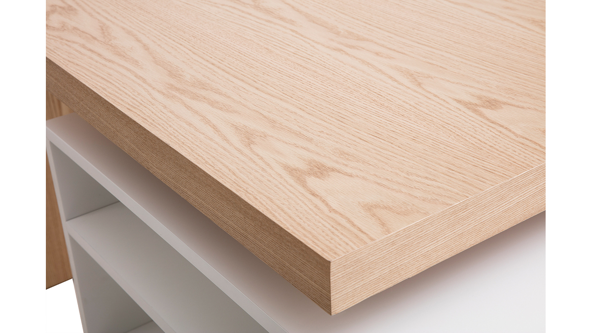 îlot - table de bar modulable avec rangement blanc mat et chêne L140 ...