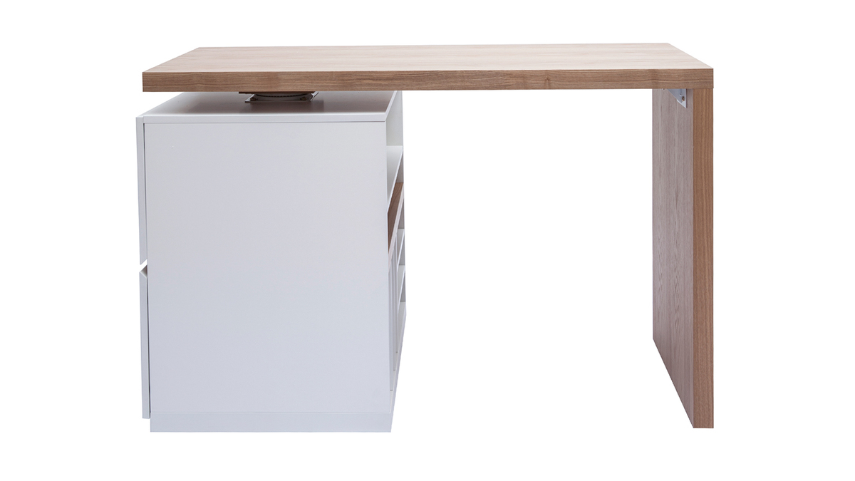 Îlot - table de bar modulable avec rangement blanc mat et chêne L140 ...