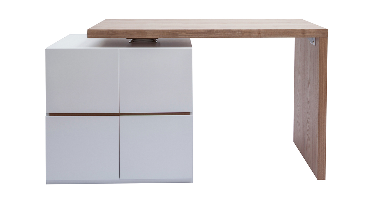 Îlot - table de bar modulable avec rangement blanc mat et chêne L140 ...