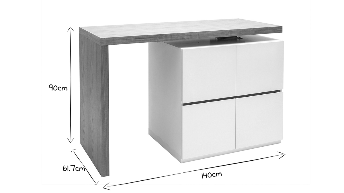 Îlot - table de bar modulable avec rangement blanc mat et chêne L140 ...