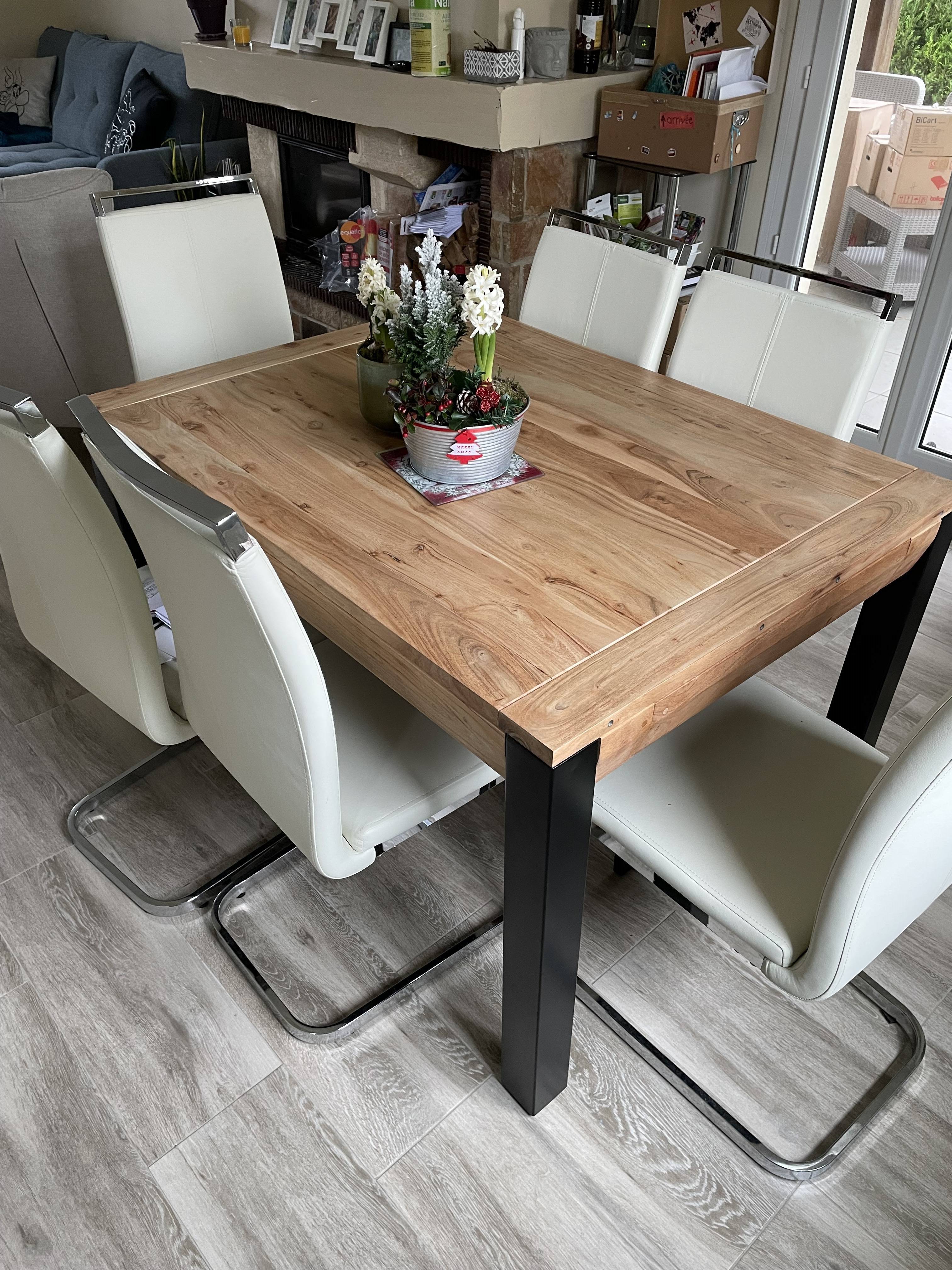 Table extensible rallonges intégrées rectangulaire en bois massif et ...