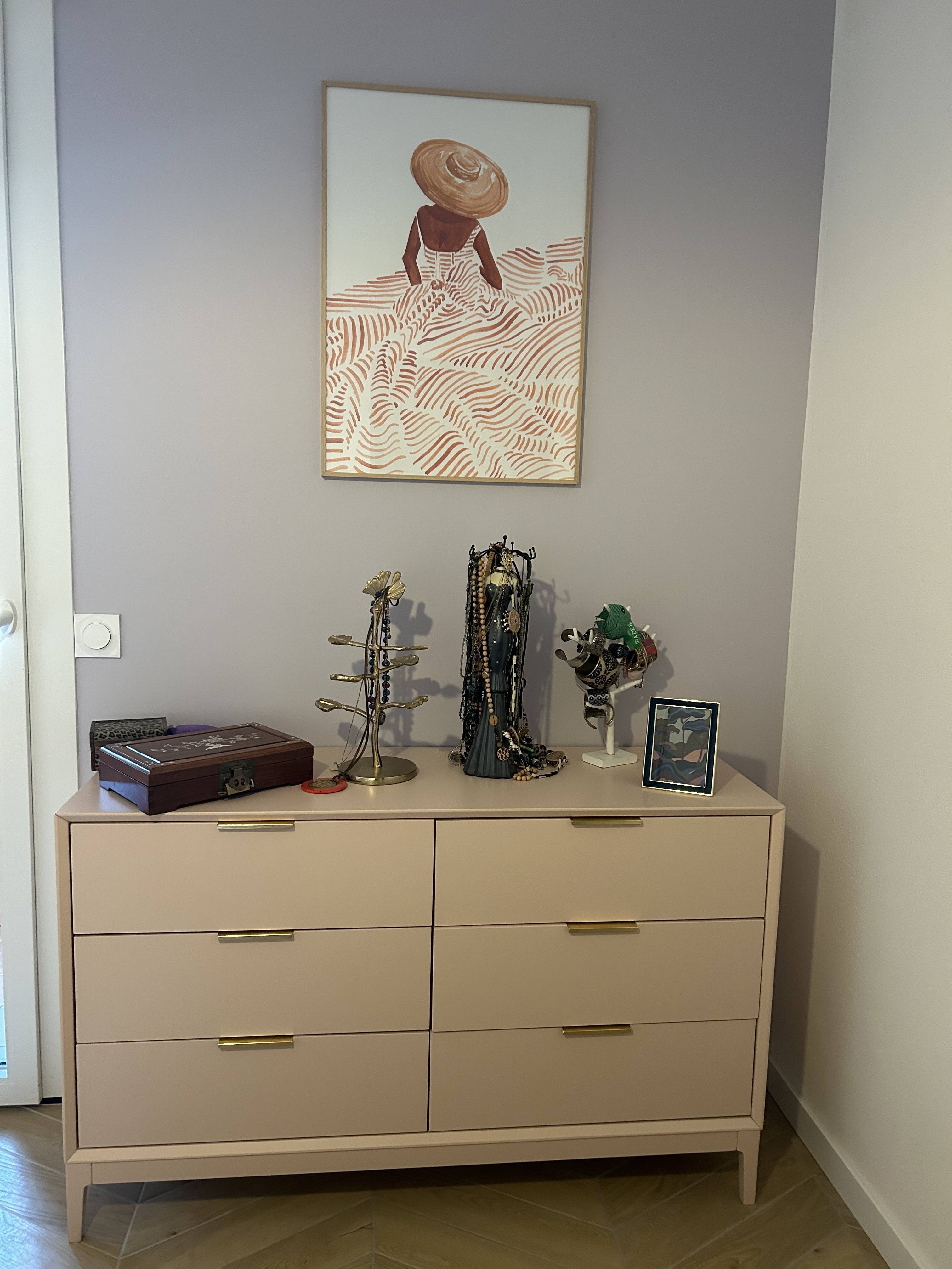 Commode rose poudré et métal doré 6 tiroirs L120 cm GIANA - Miliboo