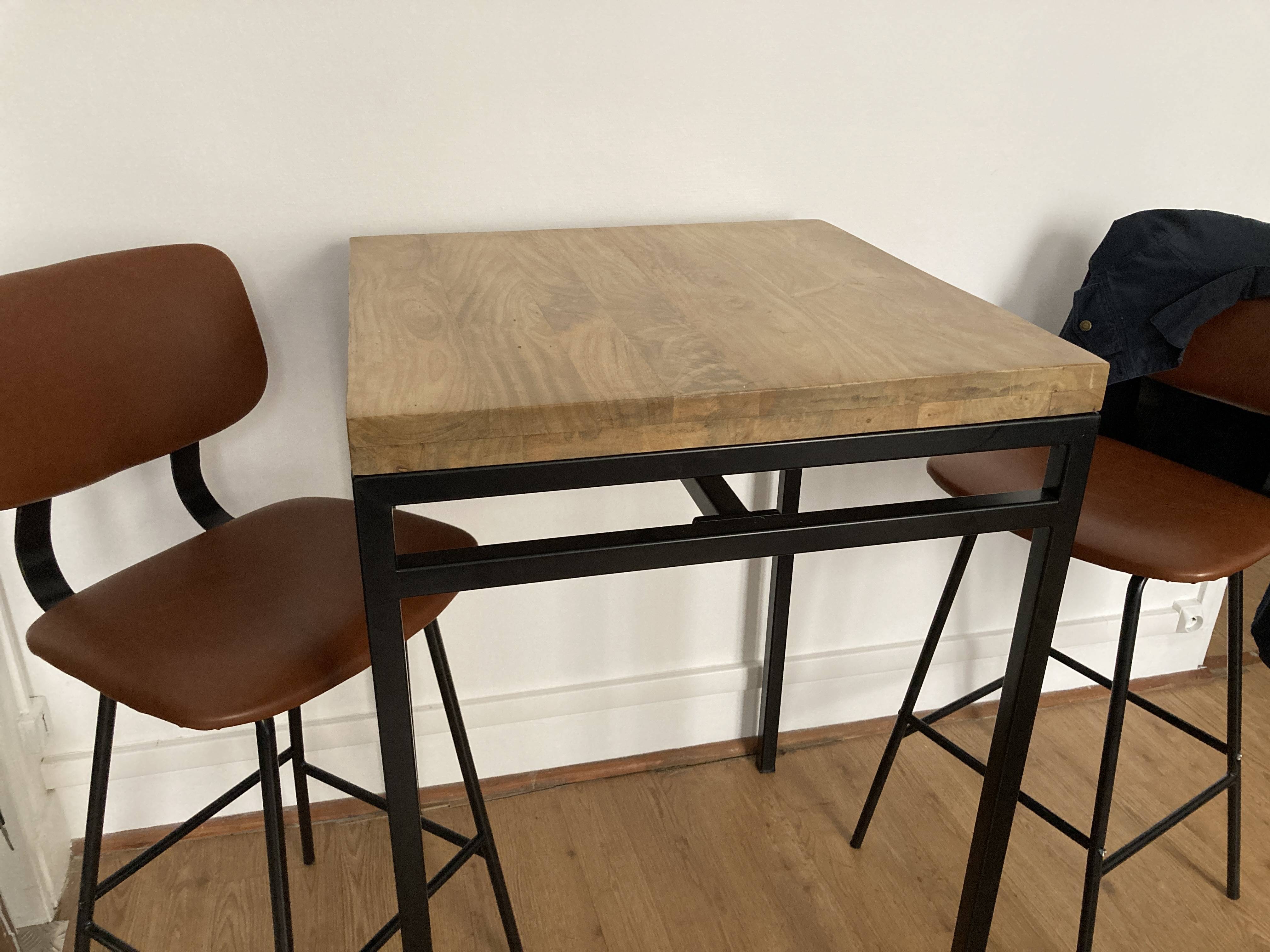 Table haute carrée en manguier massif et métal noir L70 cm YPSTER - Miliboo