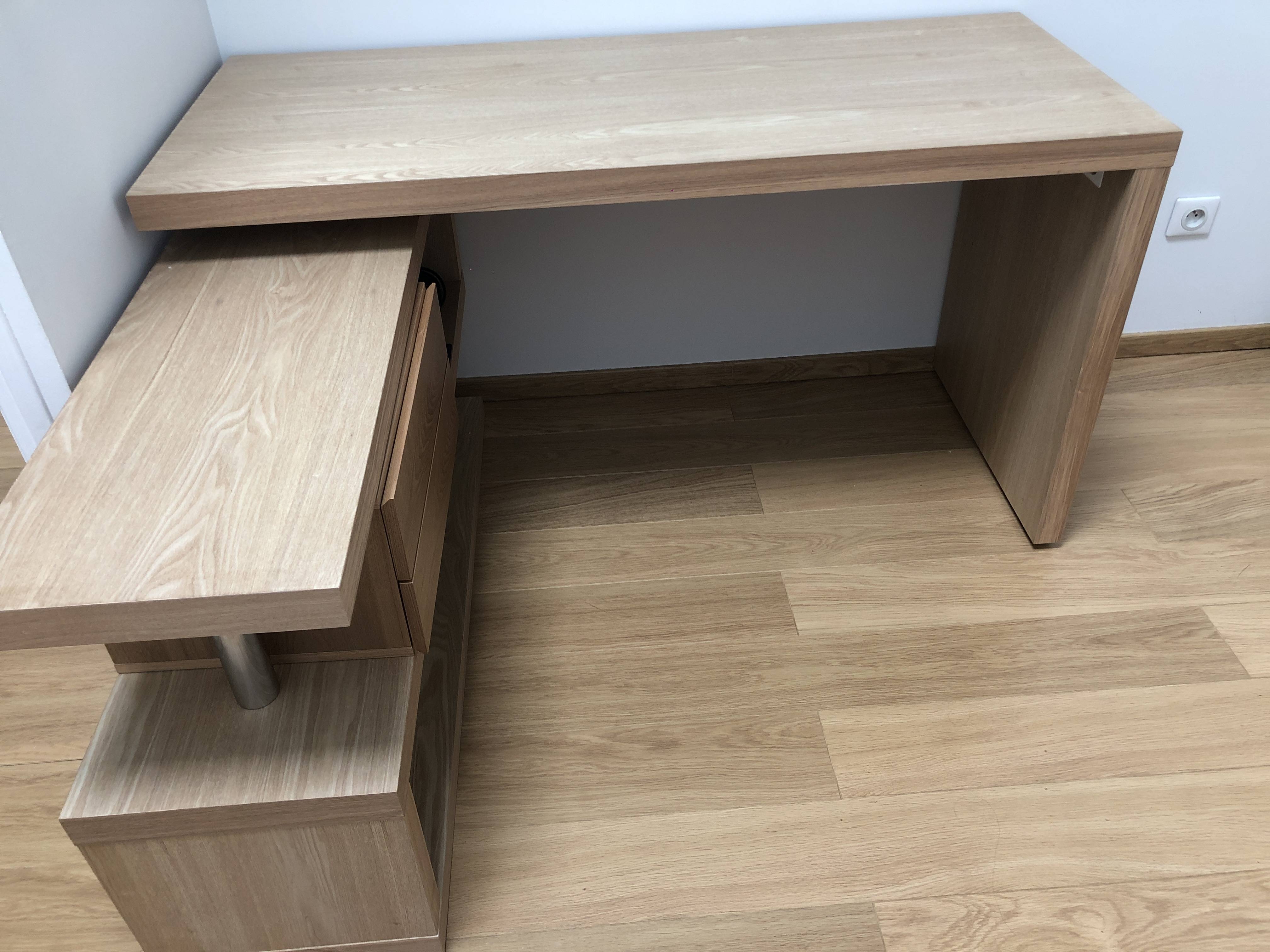 Bureau modulable design avec rangements 2 tiroirs bois clair L140-218 ...