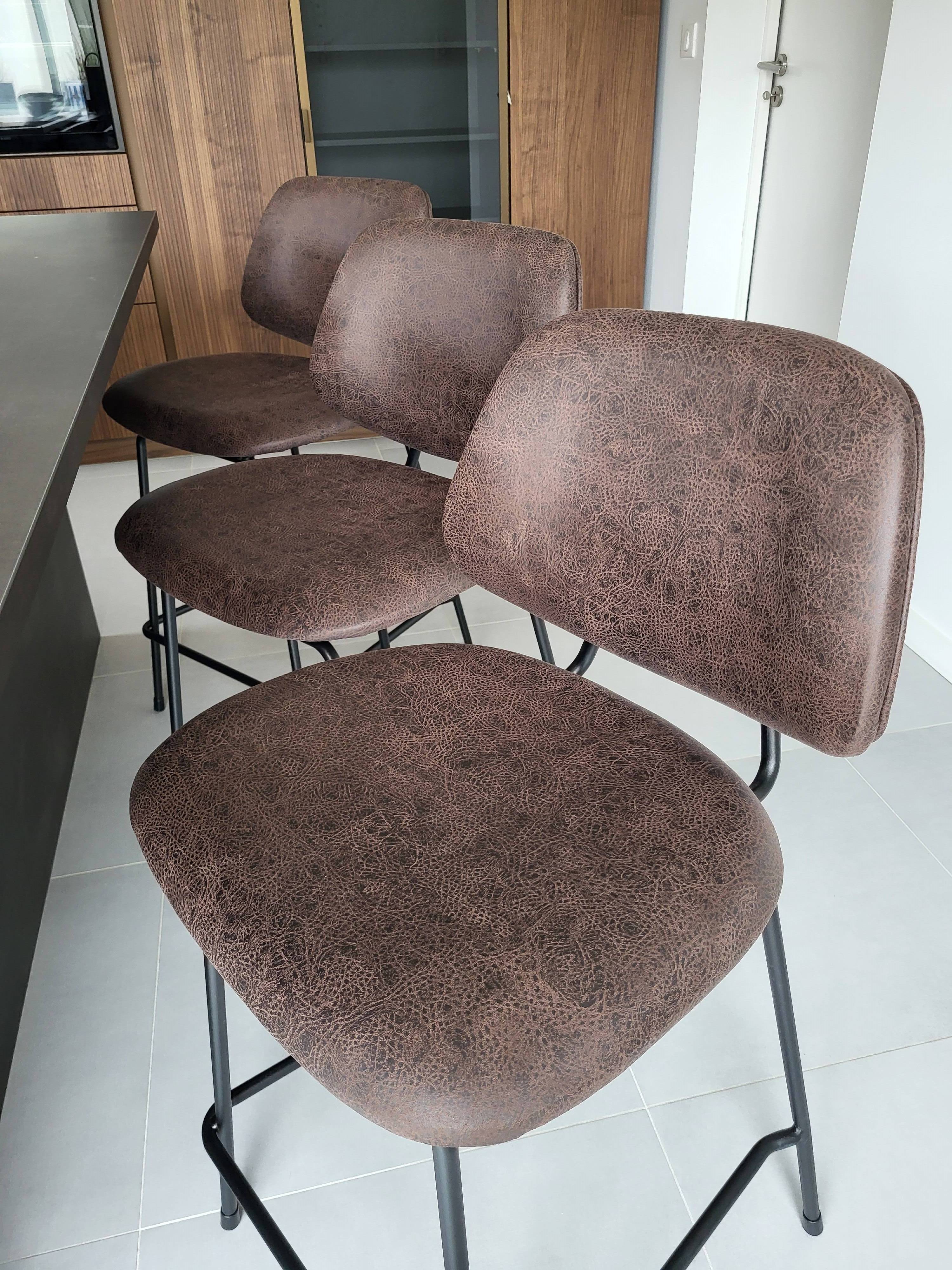 Tabourets de bar marron aspect vielli et métal noir H65 cm (lot de 2 ...