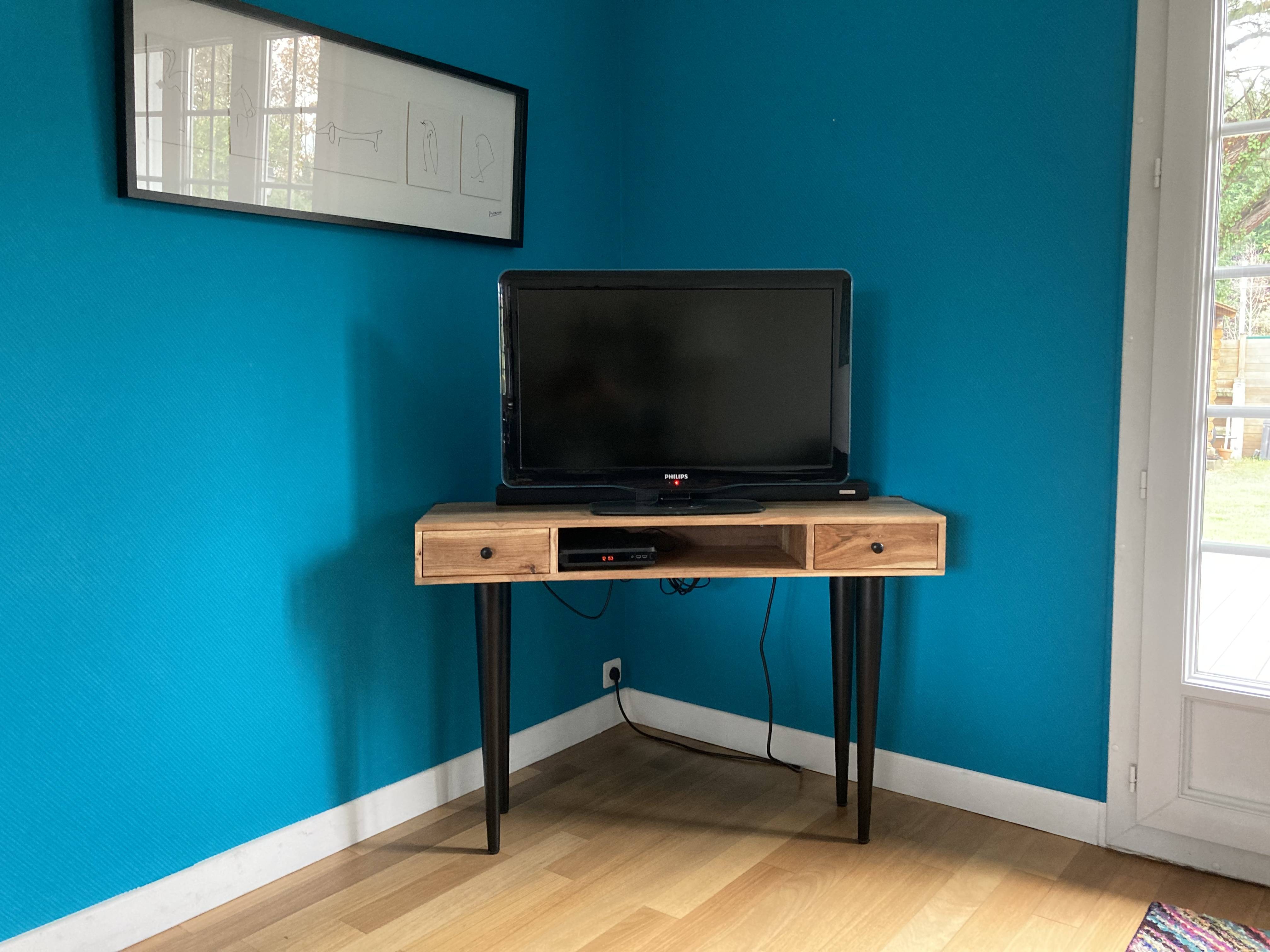 Console bureau d'appoint avec rangements 2 tiroirs en bois clair massif ...