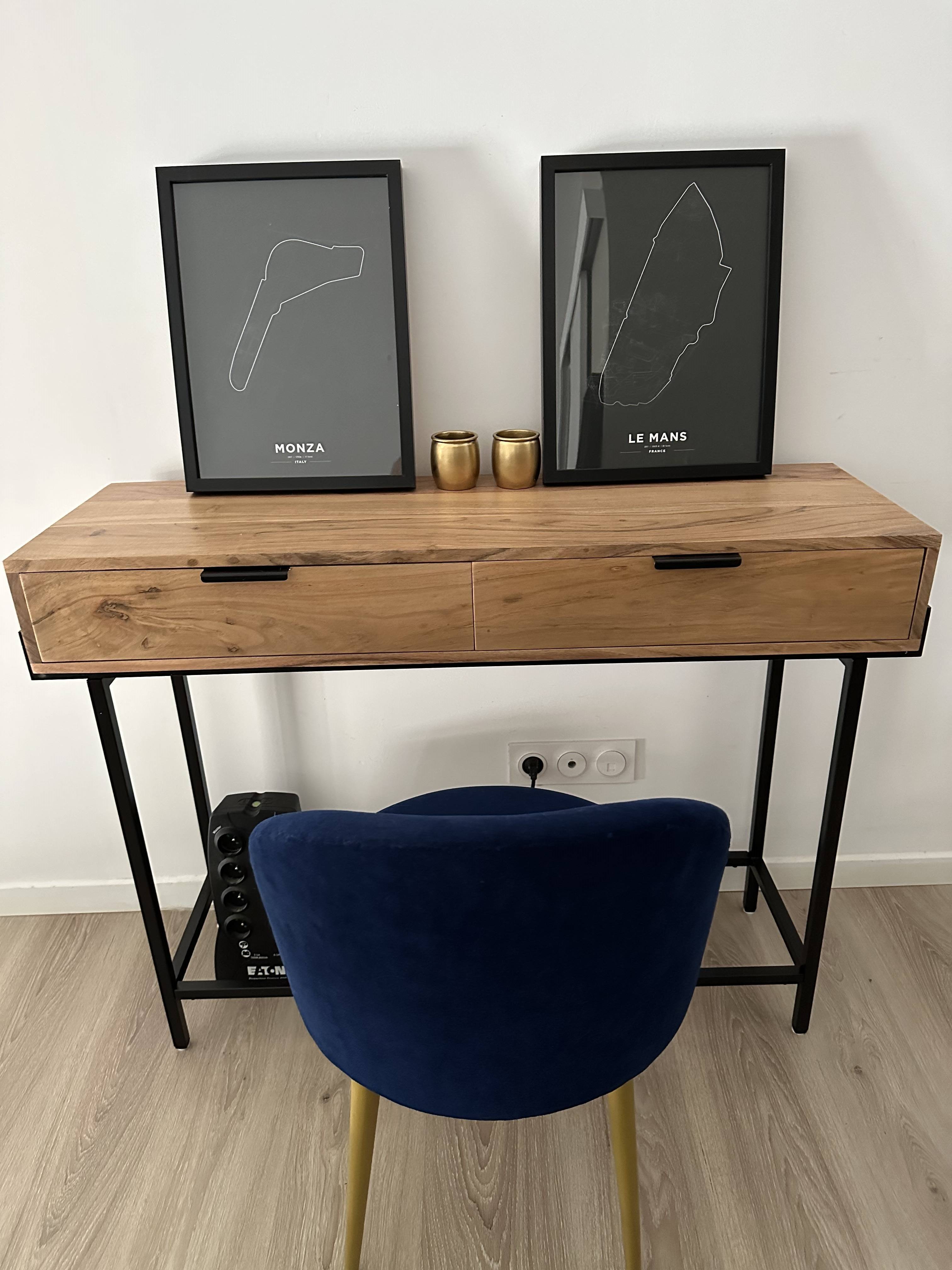 Console avec rangements 2 tiroirs en bois clair massif et métal noir ...