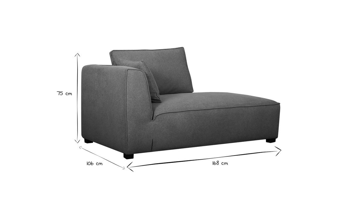 Méridienne angle droit en tissu beige naturel PLURIEL - Miliboo