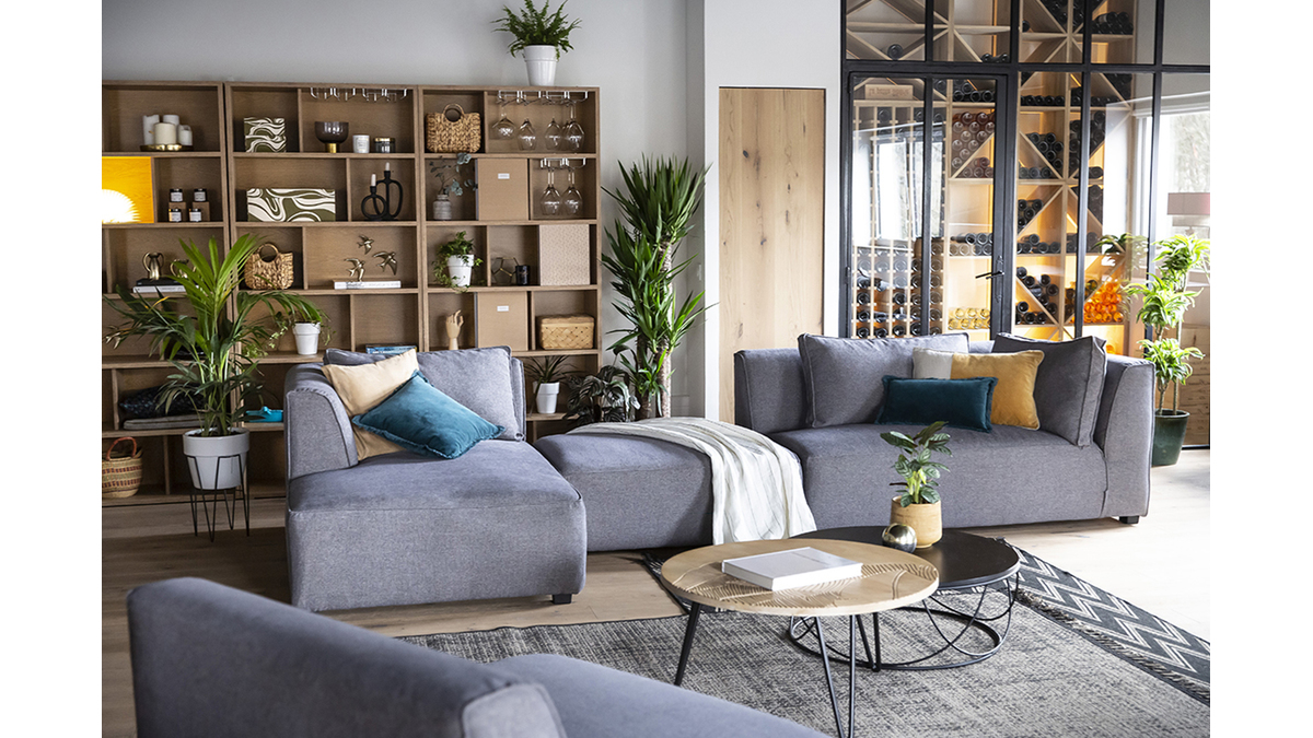 Méridienne angle gauche en tissu gris clair PLURIEL - Miliboo