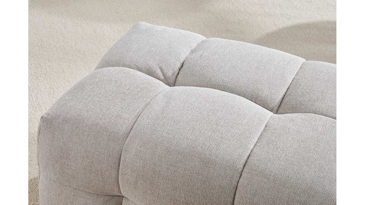 Pouf repose-pieds design en tissu effet velours texturé beige CORTO ...